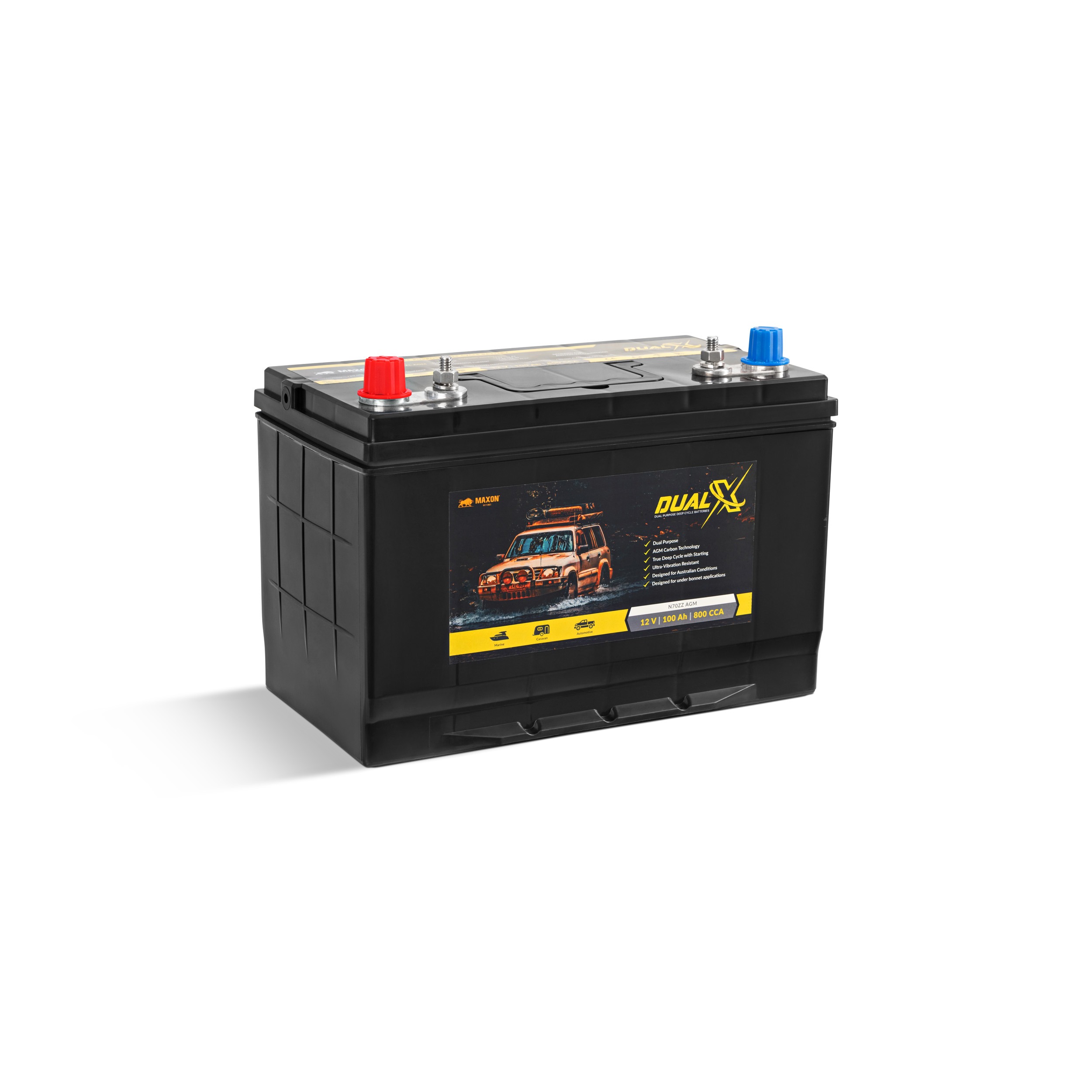 Maxon AGM Dual Purpose 12V 800CCA 100Ah Battery N70ZZ AGM - Battery ...